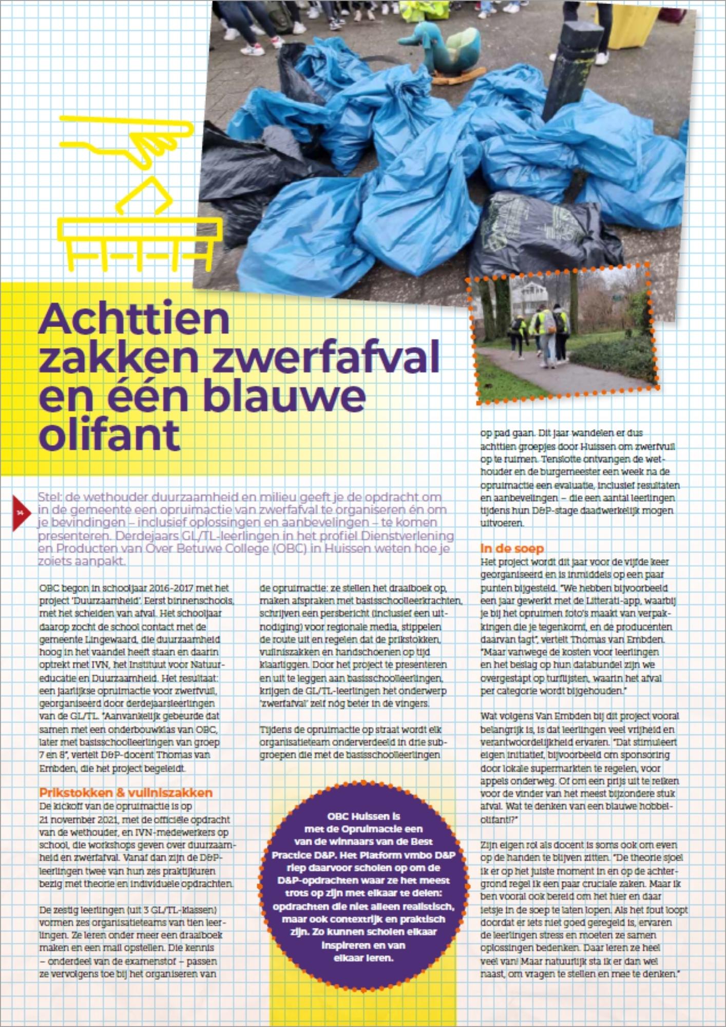 Achttien zakken zwerfafval en één blauwe olifant - Stichting Platforms vmbo